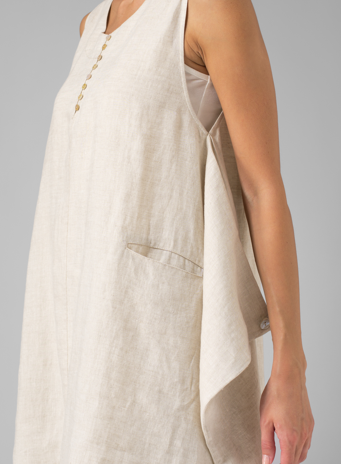 Linen Sleeveless Asymmetric Hem Oat Tunic Set Plus Size